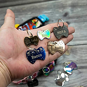 Personalized Dog Tag with 5 Lines of Custom Deep Engraved Durable Stainless Steel Pet ID Name Tag Designer Small Size Bow Tie