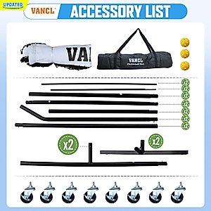 VANCL Badminton Pickleball Net with Wheels Movable, Deluxe Heavy Duty Pickleball Net System 22 Feet Pickleball Net for Driveway, Adjustable Strong Nylon Net Pickleball Net Portable Outdoor