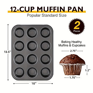 HONGBAKE 2 Pack 12-Cup Muffin Pan for Baking and 1 Pack 8 Cavity Mini Loaf Baking Pan for Oven