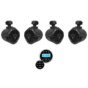 Rockville RGHR2 Marine Bluetooth Receiver, USB+Remote+4 6.5" Wakeboard Speakers