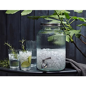 Mapeoes 1.5 Gallon Glass Beverage Drink Dispenser with 304 Stainless Steel Spigot and Lid, Temperature Sticker for Brew Kombucha Wine,Large Mason jar Container for Juice Water at Party Fridge,Clear