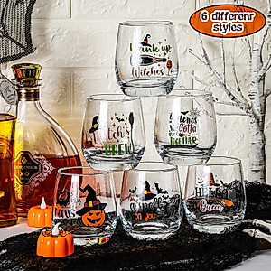Sliner 6 Pcs Halloween Witch Stemless Wine Glass 11.5 oz Halloween Wine Glass for Halloween Birthday Housewarming Party Ice Coffee Beer Beverages Men Women Friends Families Coworker Funny Gifts