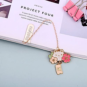 Romantic Sakura Rabbit Alloy Chain Pendant Bookmark Alloy Chain Paper Clips Book Tag School Office Supply(B)
