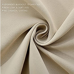 MIUCO Room Darkening Grommet Blackout Window Curtains for Living Room Curtains Panels Set of 2 52x63 Inch Begie, 2 Tie Backs Included
