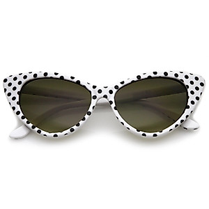 zeroUV - Polka Dot Cat Eye Womens Mod Fashion Super Cat Sunglasses (White-Black/Smoke Gradient)