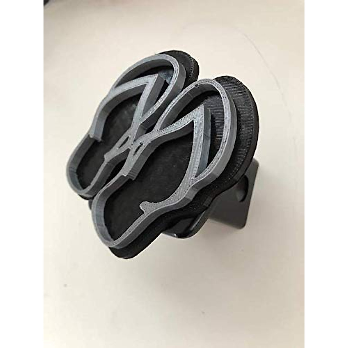 Stickysight.com Slippers Flippahs in 3D - Black with Black Grey Combo - 2 inch Trailer Hitch Cover - Hawaii flip Flop Hawaiian Hibiscus Flower