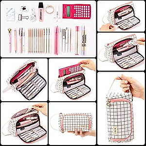 Pencil Case Big Capacity Multi-Slot Pen Bag Pouch Holder Pen Bag Gift for Office School Supplier Teen Girl Boy Men Women Adult (Plaid White)