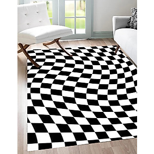Black and White Moroccan Checkered Area Rug for Living Room 3x5ft Small Kitchen Runner Rugs Durable Bathmat Laundry Mat Machine Washable Home Office Carpet