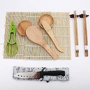 Sushi Making Kit, Sushi Roller Set, All in One Sushi Maker Kit, with Bamboo Rolling Mat, Sushi Bazooka, Chopsticks Holders, Rice Paddle, Avocado Slicer for Beginners, Kids, Family, Friends, Home