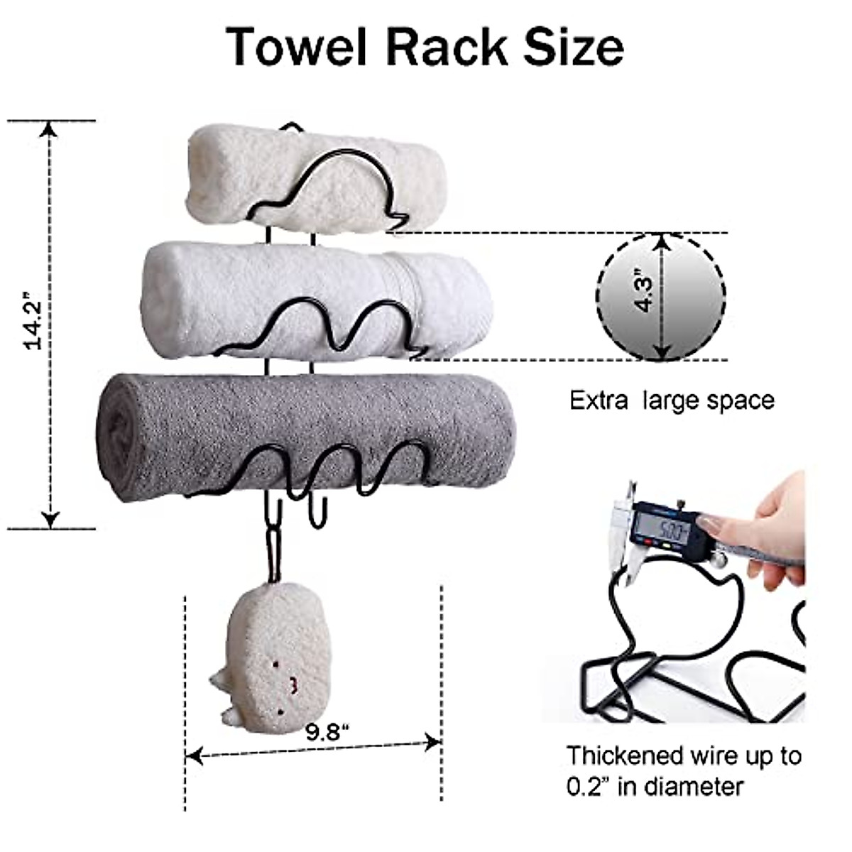 Oxdigi Towel Rack Wall Mounted Set of 2/Durable Metal Towel Holder/Extra Height Shelf Space for Bath Towels,Wine,Yoga Mats/Tree-Shaped Towel Organizer for Bathroom,Kitchen,Pool,Salon,Spa (Black)