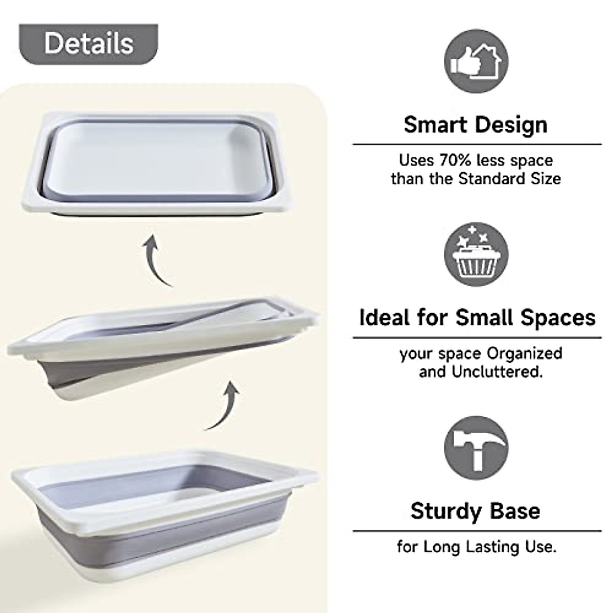 Beright 2 Pack Storage Bins, Collapsible Wash Basin Folding Dish Tub Sink, Space Saving for Dishing, Fruit, and Camping, Hiking and Home, Grey, 2 in 1 Set