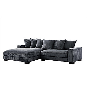 Container Furniture Direct Luxe Oversized Two-Piece Sectional Couches for Living Room, 102.4-Inch L Shaped Sofa with Chaise, Upholstered with Corduroy Fabric, Gray - Left Facing