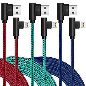 iPhone Lightning Charger Cable 10FT [MFi Certified] Right Angle 90 Degree Nylon Braided Charging Cord Extra Long for iPhone 12/12pro/11/11pro/XS MAX/XR/8/7（3Pack）