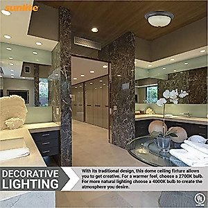 Sunlite 46083-SU Traditional Dome Ceiling Light Classic Decorative Flushmount, Tea-Stained Glass Shade, 60W A19 Bulbs (Not Included), for Bedroom, Hallways & Bathrooms, 16-Inch, Distressed Brown