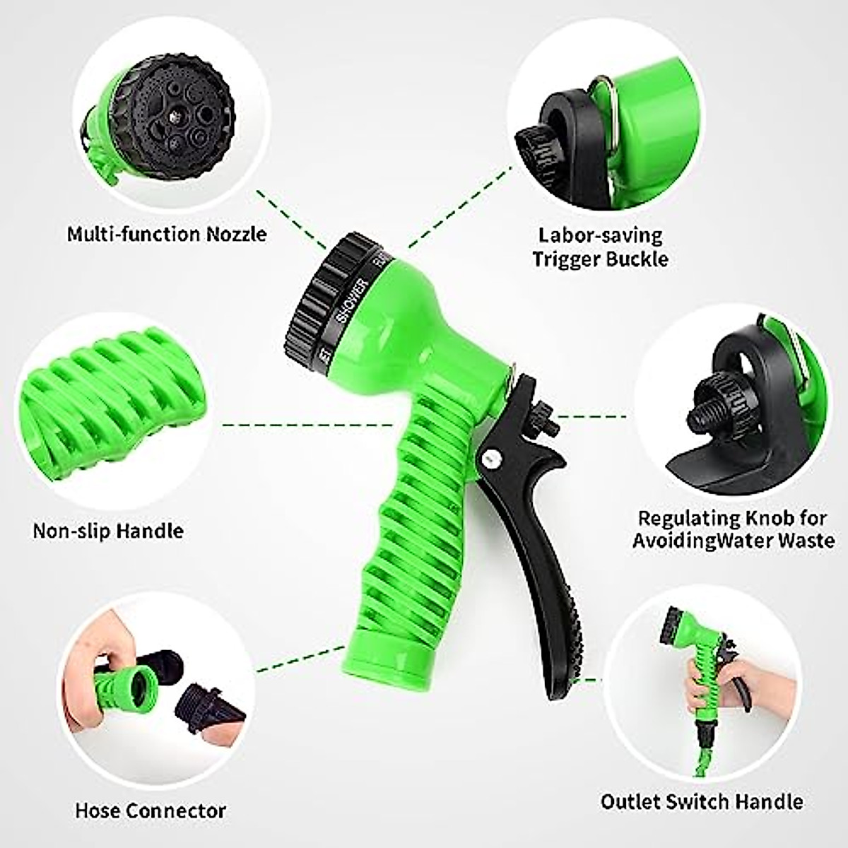 Expandable Garden Hose Water Pipe - 50FT Flexible Water Hose with 7 Function Spray Nozzle, Expandable Hose Pipe Spray Gun, Magic Water Pipe, Green