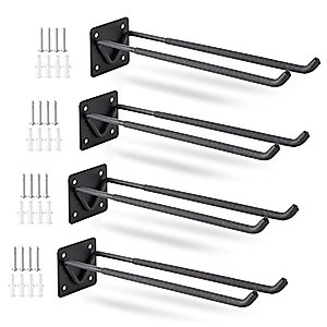 4 Pack Heavy Duty Hooks for Garage Wall Organizer Rack, 12-Inch Steel Utility Tool Hangers for Holding Shovels, Ladders, Bikes, Chairs (Black)