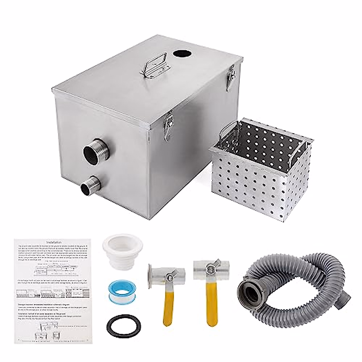 BEAMNOVA Commercial Grease Trap 8lbs Stainless Steel Interceptor Top Inlet for Restaurant Home Kitchen Tools, 13.98" x 10" x 9.25"(L*W*H)