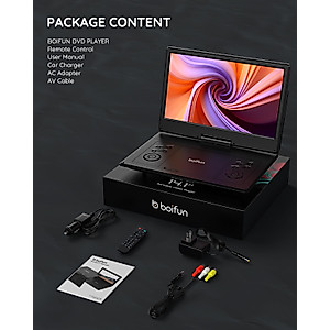 BOIFUN 15.7" Portable DVD Player with 14.1" Large HD Screen, 6 Hours Rechargeable Battery, Support FM Transmitter, Sync TV, USB, SD Card and Multiple Disc Formats, Dual Speaker, Rich Matte Black