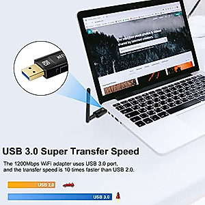USB WiFi Adapter 1200Mbps USB WiFi Dongle, 5G/2.4G Dual Band Wireless Network Adapter with 5dBi High Gain Antenna for Desktop/Laptop, Supports Windows 10/8.1/8/7/XP/Vista/Mac OS 10.9-10.15