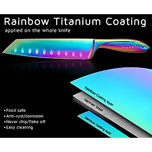 WELLSTAR Kiritsuke Chef Knife 8 Inch, Razor Sharp German Steel Blade and Comfortable Handle with Rainbow Titanium Coated for Kitchen Food Cutting Slicing Dicing, Asian Vegetable Meat Cooking Knife
