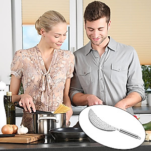 2 PACK Crescent Pot Strainer Stainless Steel Grease Pasta Strainer Insert Drainer with Handheld for Different Pot Pan Kitchen Tool