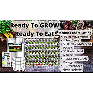 50 Vegetable & Fruit Seeds for Planting Your Outdoor & Indoor Home Seed Garden Gear. 12,500 Seeds, 50 Seed Markers, Growing Guide, & Survival Package. Gardening Heirloom Non-GMO Veggie Seed B&KM Farms