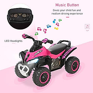 Aosom NO Power Kids Ride On Push Car, Ride Racer, Foot-to-Floor Sliding Car, Walking ATV Toy with Music, Lights, for 1.5-3 Years Old, Pink