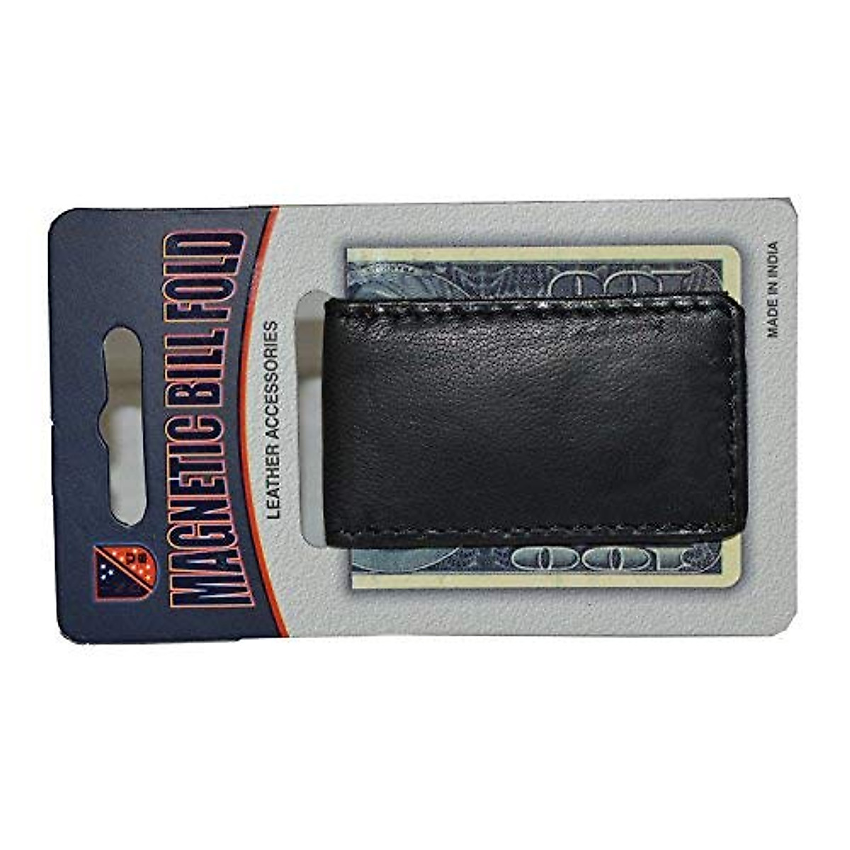 Leatherboss Genuine Leather Slim Magnetic Minimalist Bifold Money Clip Cash Holder Wallet, Black