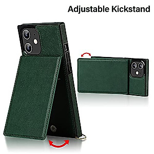 Pretocter Universal for iPhone 12 iPhone 12 Pro Crossbody Wallet Case with Credit Card Holder, Detachable Cross Body Strap Lanyard Kickstand Shockproof Magnetic Leather Phone Cover, 6.1 inch Green