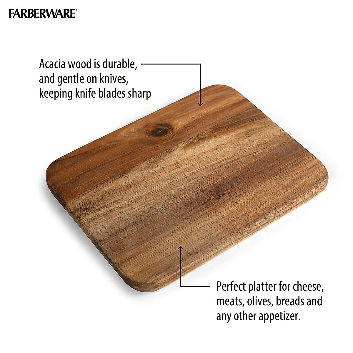 Farberware Small Acacia Wood Cutting Board, 8x10-Inch