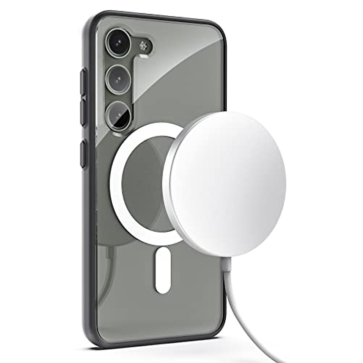 Encased Magnetic Case with Wireless Charger Included - for Samsung Galaxy S23 Plus - Compatible with MagSafe Accessories (Clear/Black)