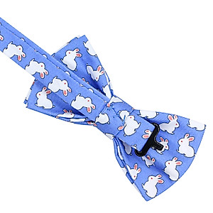 OCIA Cute Pattern Pre-tied Bow Tie Adjustable Bowties for Adult & Children White Blue (Rabbits)