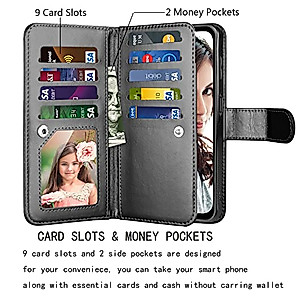 NJJEX Galaxy A14 5G Case, for Samsung Galaxy A14 5G Wallet Case, [9 Card Slots] PU Leather ID Credit Holder Folio Flip [Detachable] Kickstand Magnetic Phone Cover & Lanyard for Samsung A14 [Black]