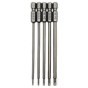 VICRAZEE 1.27 1.5 2.0 2.5 3.0mm Hex Head Allen Wrench Drill Bit Set S2 Steel 1/4" Hex Shank 4.3" Long for Electric Screwgun/Power Drill RC Hobby Tools Kit (5-Pack)