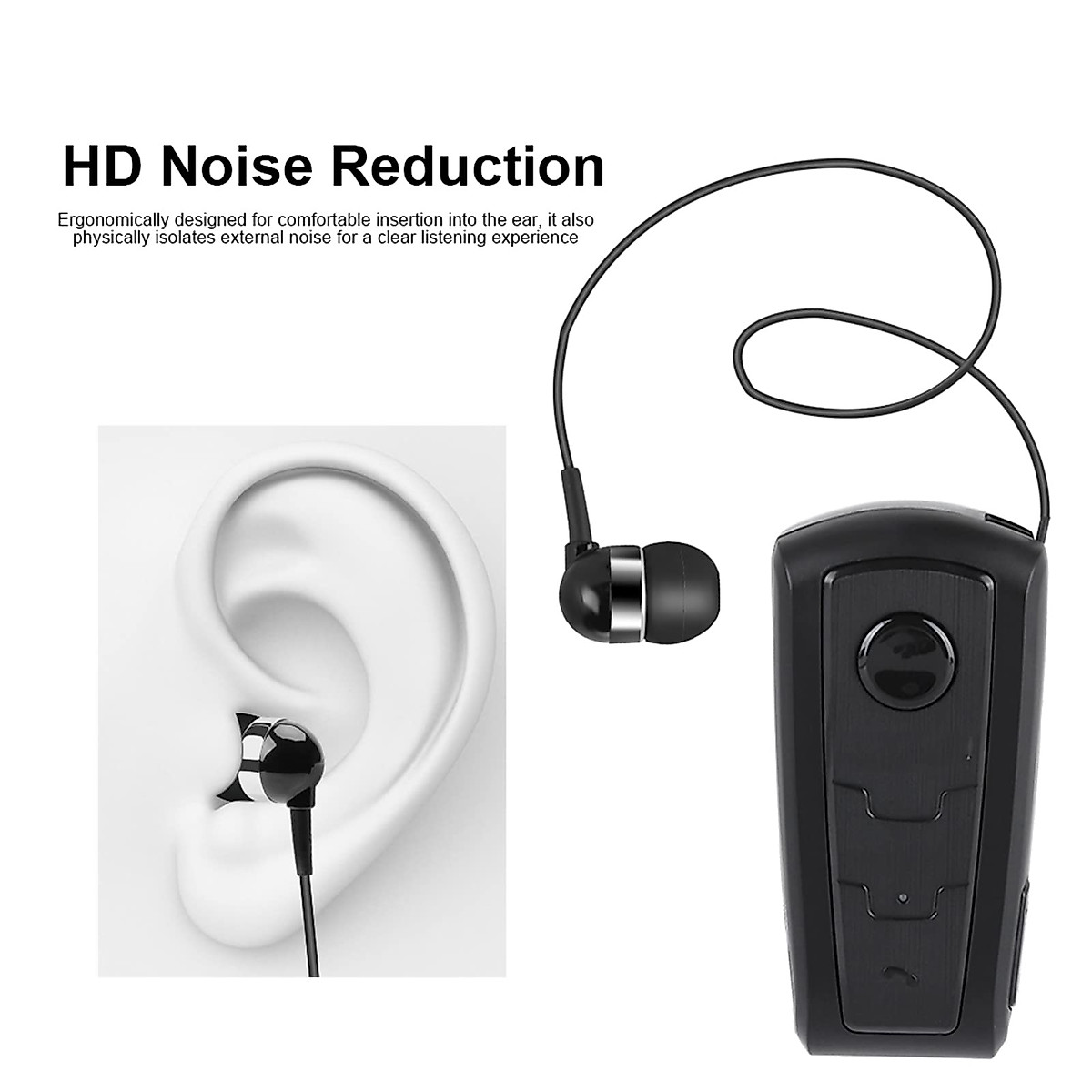 F910 Sports Bluetooth Headset Earpiece Retractable Handsfree Earphone for Phone HD Mic, Phone Headphone Earbud for iOS Android Phones(Black)