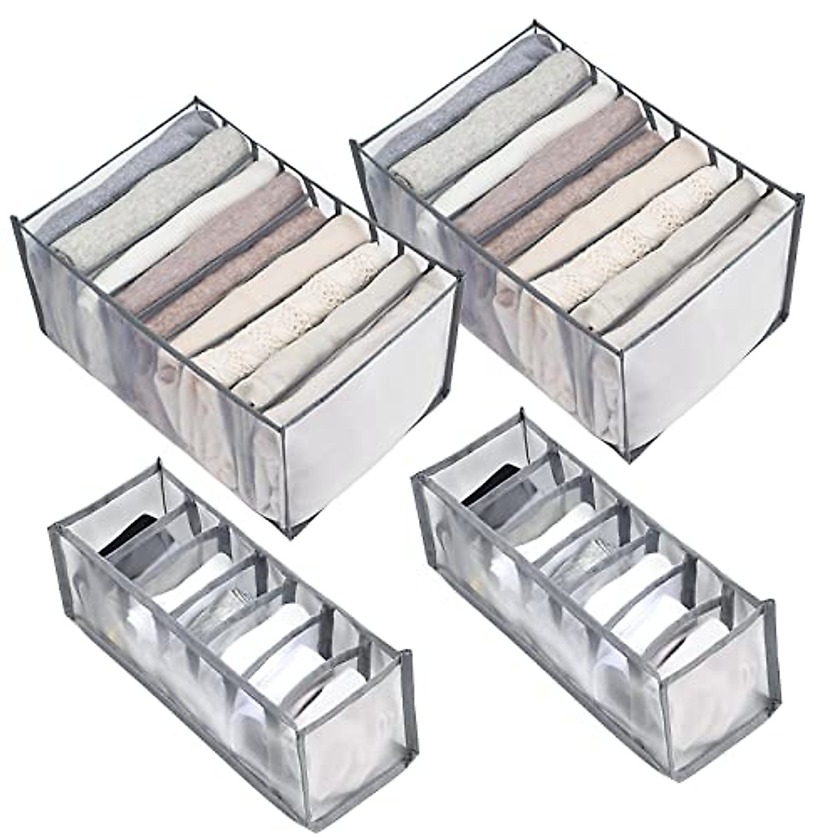 SelfTek 4 Pcs Wardrobe Clothes Organizer, Foldable Drawer Organizers for Clothing, 7 Grids Clothes Compartment Storage Box for Socks, Skirts, T-shirts, Jeans and underwear Organizers and Storage