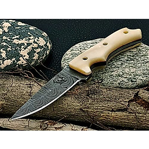 Custom Handmade Damascus Steel Hunting Knife Skinner knife Fixed Blade Knife 8 1/2'' Overall Camel Bone with Sheath BW-4145