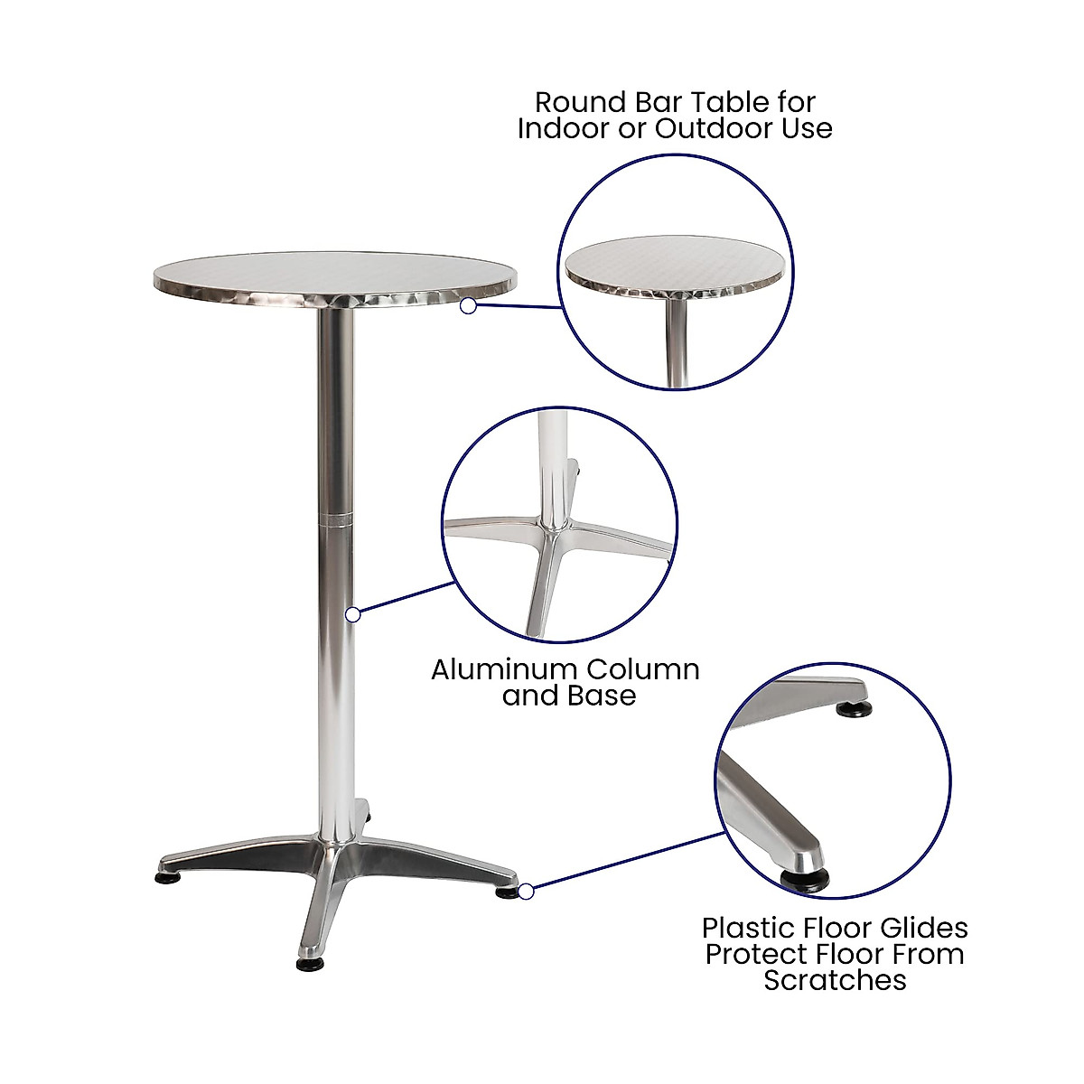 Flash Furniture Metal Bar Table - Aluminum Patio Table - Mellie 23.5"H Round Bar Height Table - Indoor/Outdoor