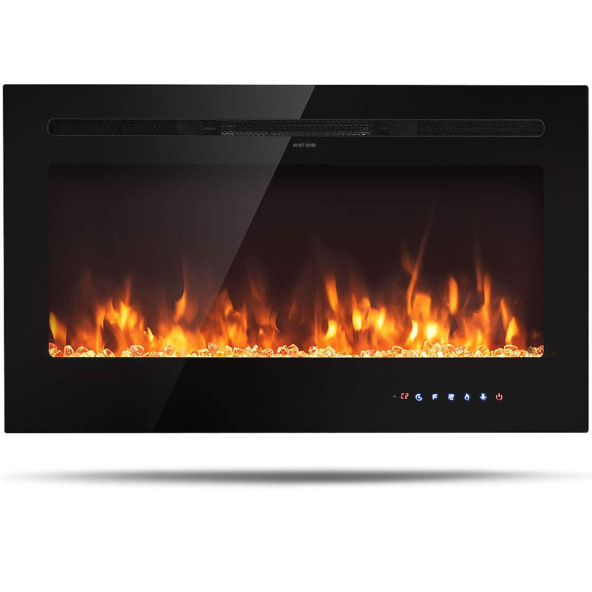 Tangkula 36 inches Electric Fireplace Insert with Thermostat, in-Wall Recessed and Wall Mounted 1500 W Faux Fireplace, Touch Screen Control, 9 Flamer Color, Temperature Control & Timer (36 inches)
