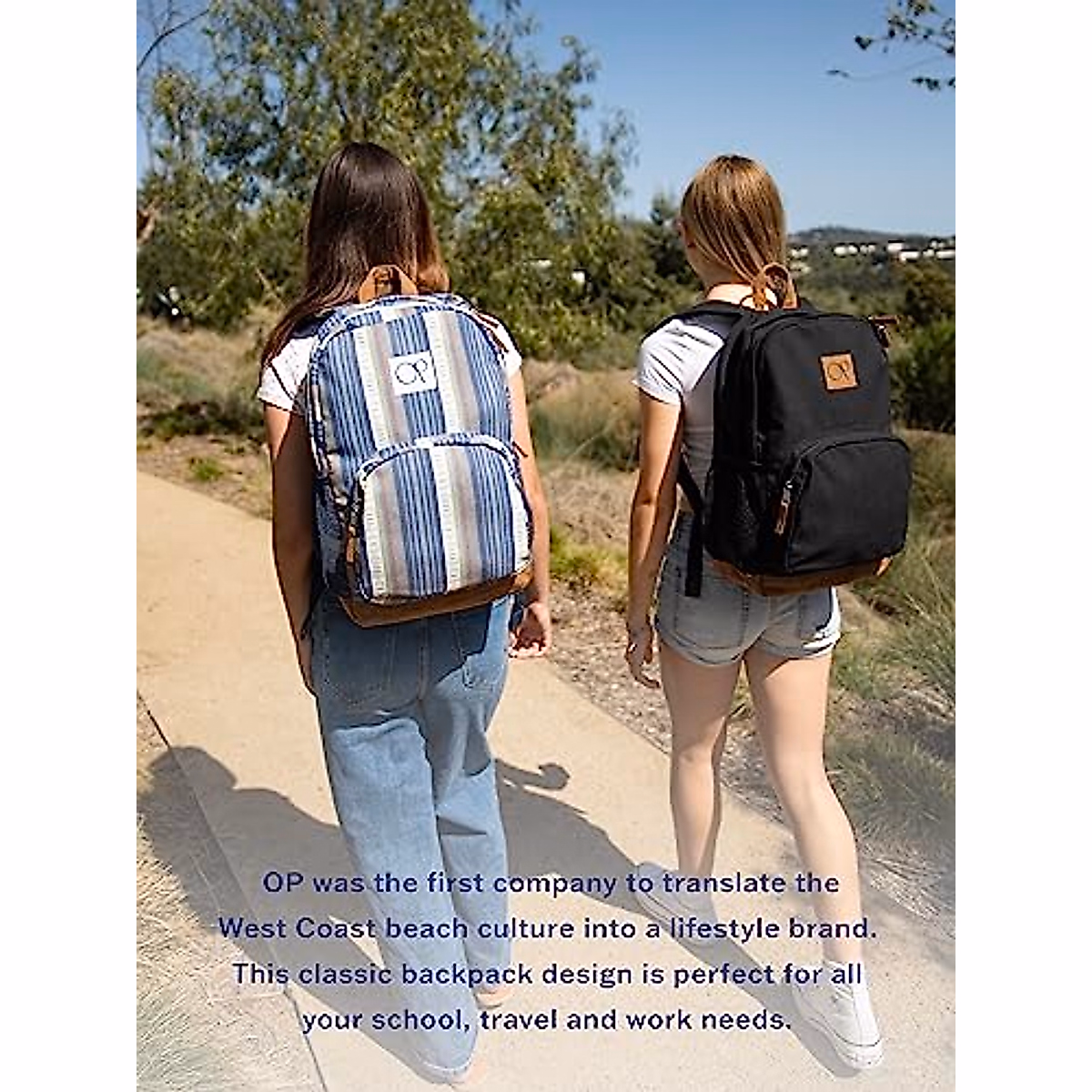 Ocean Pacific La Playa Canvas Backpack for Travel, Sports, Beach, Work, Casual Daypack for Men Women Fits 15.6 Inch Laptop (Navy)