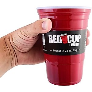 Red Cup Living 24 Oz Reusable Party Cup with Lid & Straw, Glass & Tumbler | Reusable Drinking Supplies for Birthday Party, Camping, Travel Outdoors |Durable & Unbreakable, BPA Free