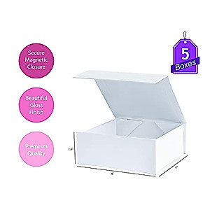 Purple Q Crafts SMALL White Hard Gift Box With Magnetic Closure Lid 4" x 4" x 1.6" Square Favor Boxes With White Glossy Finish (Inner size 3.75" x3.5" x1.5")(5 Boxes)