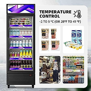 NAFCOOL Commercial Beverage Refrigerator Display Fridge, Tall Slim Single Door Merchandiser Drink Cooler with LED Light Adjustable Shelves,ETL and NSF Approval,18.5 Cu Ft,25" Wide