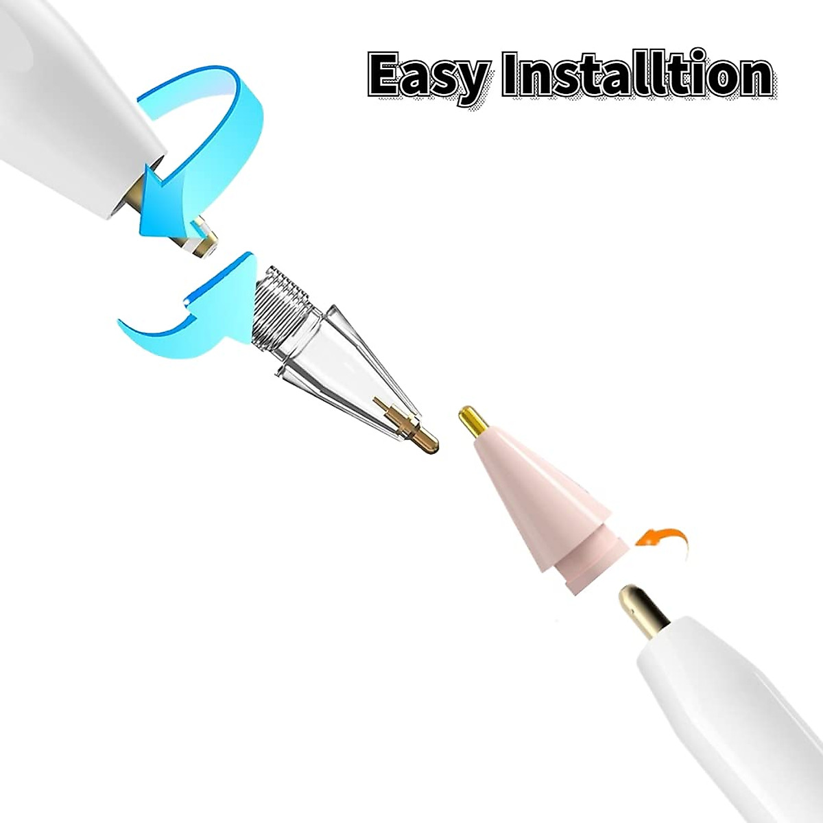 Compatible with Upgraded Pen Pencil Tips fits for Apple 2nd 1st Gen iPad Pro Pencil, Replacement iPencil Nibs for iPad Pro Pencil,No Wear Out Fine Point Precise Control Resistance Clear&Pink