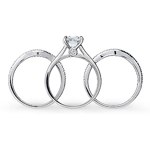 BERRICLE Sterling Silver Solitaire Wedding Engagement Rings 1.2 Carat Princess Cut Cubic Zirconia CZ Ring Set for Women, Rhodium Plated Size 6