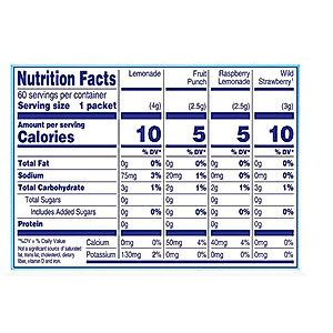 Crystal Light Sugar-Free, Lemonade, Fruit Punch, Raspberry Lemonade and Wild Strawberry On-The-Go Powdered Drink Singles Mix Variety Pack, 60 Count, Each Packet Dissolves into any 16.9 oz