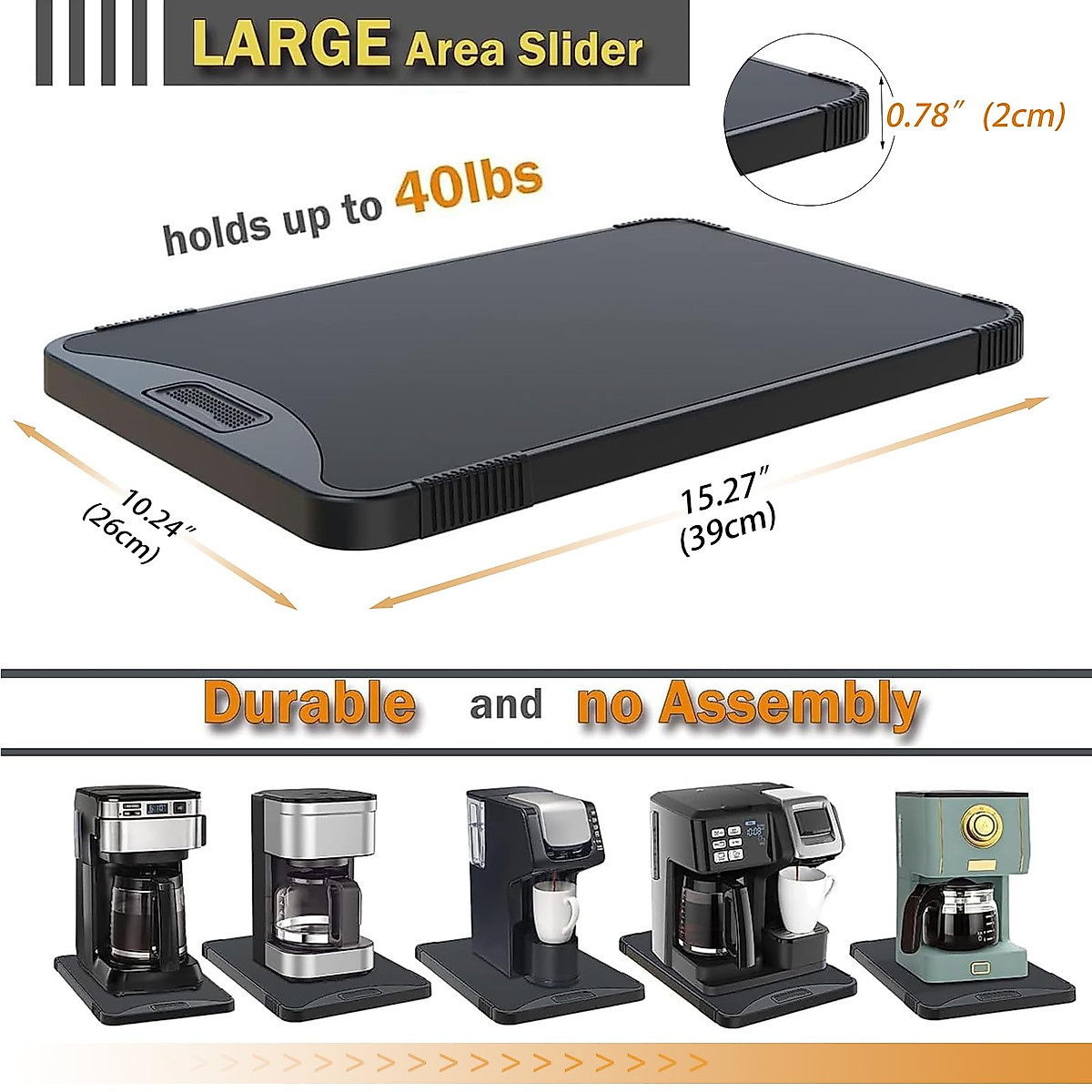 KEINE MARKE Kitchen countertop Sliding Tray: Coffee Machine Sliding Tray, Kitchen Appliance Tray | Save Space | Organize countertop Tray(10.3'' W × 15.4''D)