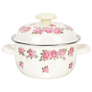Zerodeko Pots Pioneer Woman Cookware Flower Enamel Stock Pot with Lid Cooking Pot Non Stick Soup Pot Casserole Pot Pasta Pot Sauce Pot with Handle for Kitchen 16cm Pioneer Woman Cookware