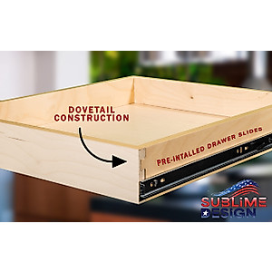 Sublime Design | Pull Out Tray | Bottom Mount | Baltic Birch Kitchen Cabinet Drawer | Slide Out Shelves | Roll Out Cabinet Organizer (20" Wide)