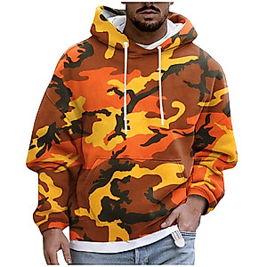 HAVUITYY Graphic Hoodies,Hoodies For Men Workout Hoodies For Men Fashion Fall Fleece Tie Dye Printed Long Sleeve Pullover Plus Size Loose Fit Casual Round Neck Sweatshirt Tops 2023 Orange 2XL
